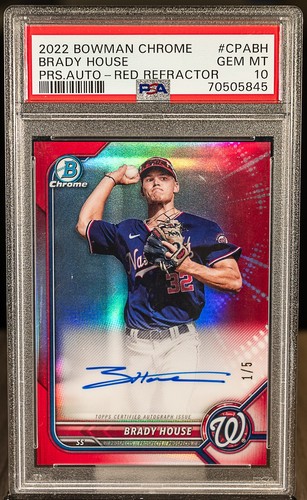 Brady House 2022 Bowman Chrome Red Refractor 1st RC AUTO #D 1/5 PSA 10 ...