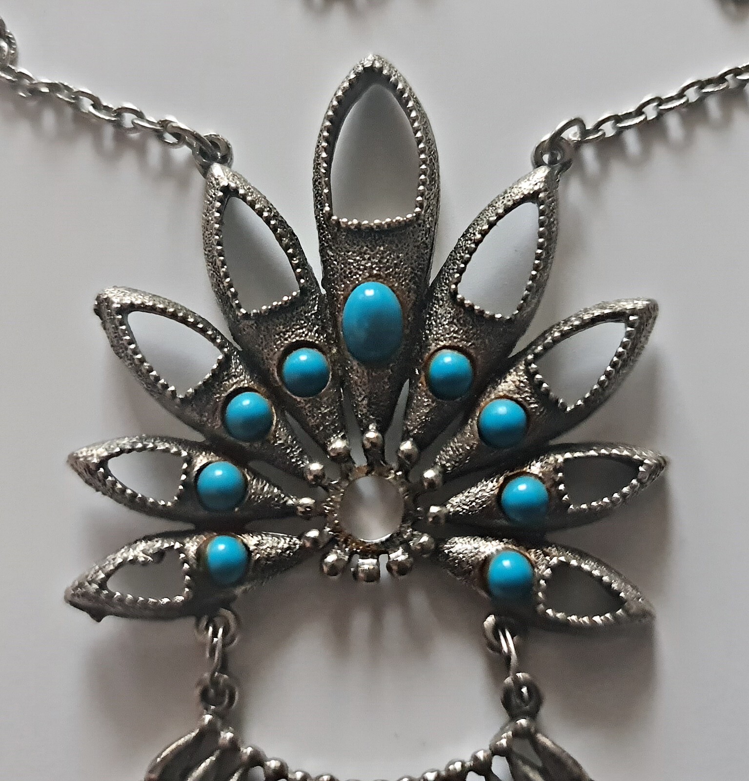 VINTAGE AUTHENTIC TURQUOISE AZTEC TRIBAL ETHNIC SILVER AMULET PENDANT ...