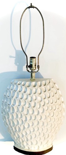 Large Textural Circular Hole Patterned Ivory Off White Glossy Oval ...