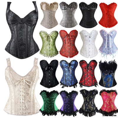 Women Lace Zip Up Overbust Burlesque Basque Corset Top Bustier ...