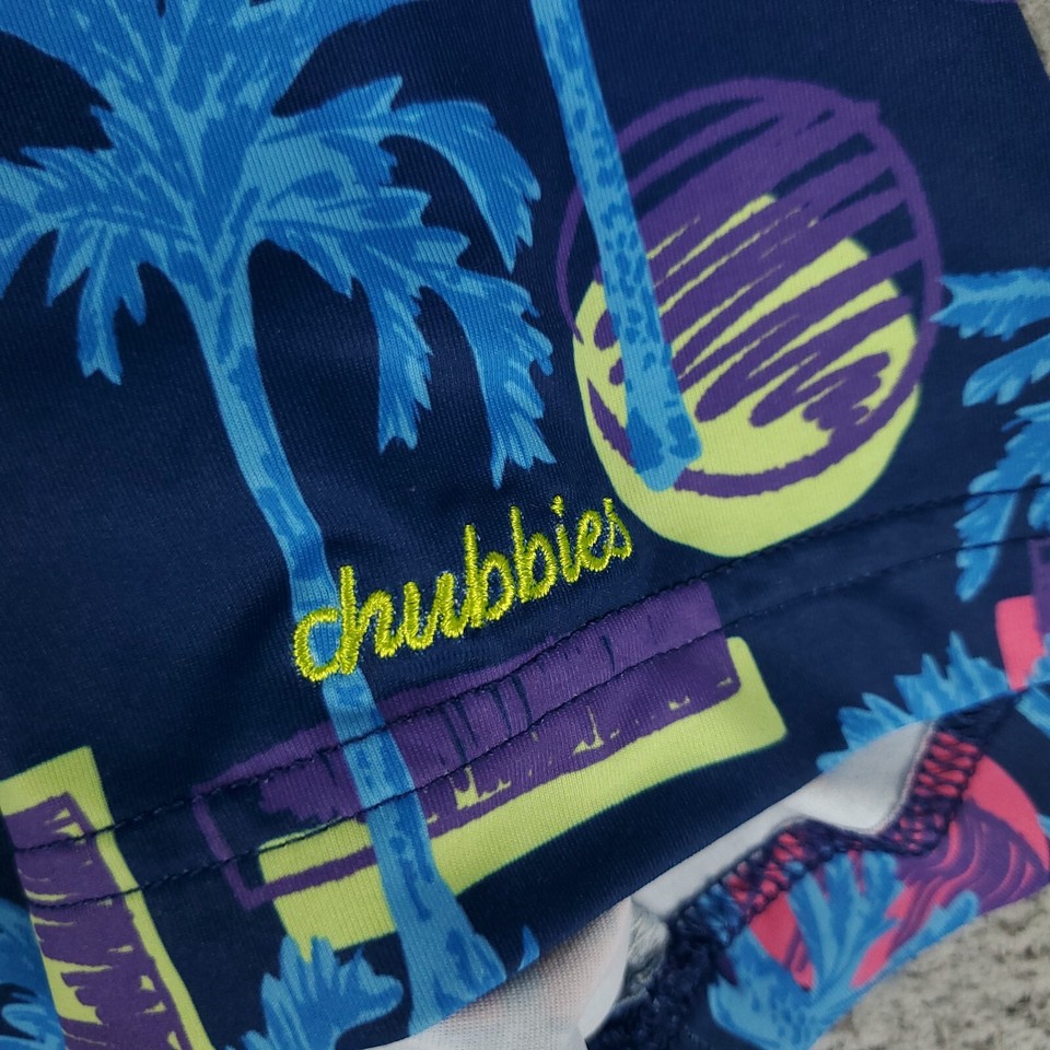 Chubbies Polo Shirt Mens Size Small Blue Palm Tree Print Golf Short ...