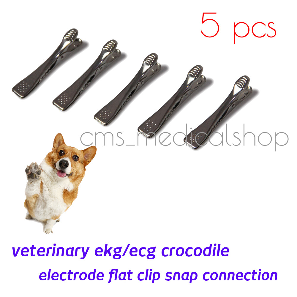5pcs veterinary ekg/ecg crocodile electrode flat clip snap connection ...