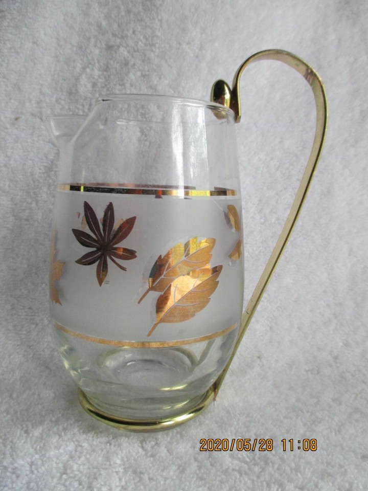 Vintage Clear Crystal Pitcher Gold Leaf Band & Handle Holds 1-2/3 Cup ...