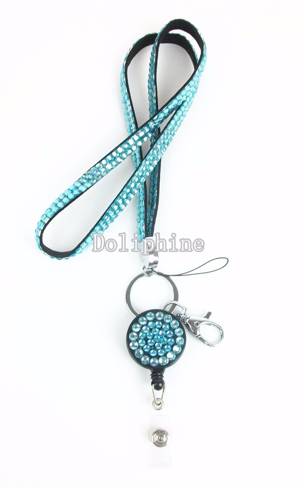 Multi Color Bling Rhinestone Lanyard with Retractable Reel for ID Badge ...