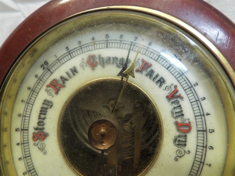 Early Wooden Barometer Porcelain Face German Made Weather Station West ...
