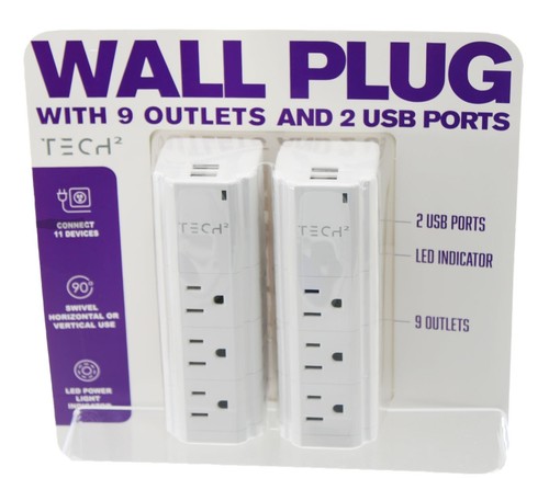 Tech 2 Wall Plug With 9 Outlets & 2 USB Ports | eBay