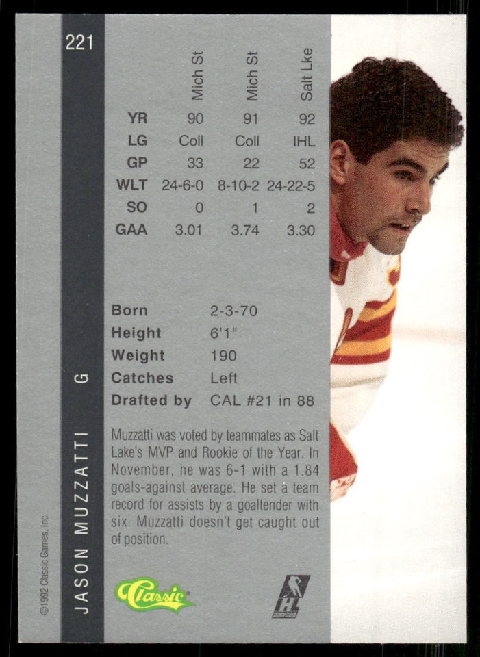 1992 Classic Four Sport #221 Jason Muzzatti | eBay