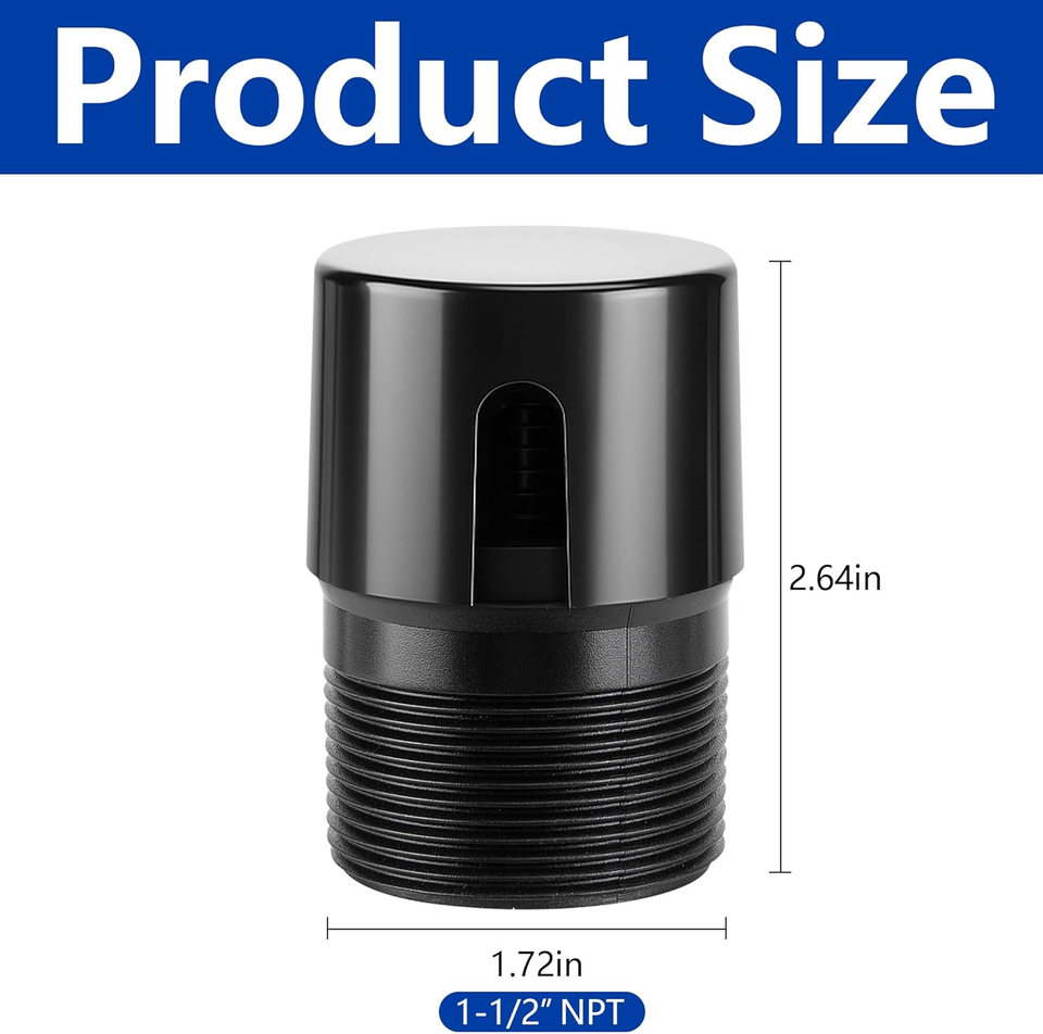 2 Pcs 1-1/2 Inch NPT ABS in Line Vent,Black Air Admittance Valve to ...