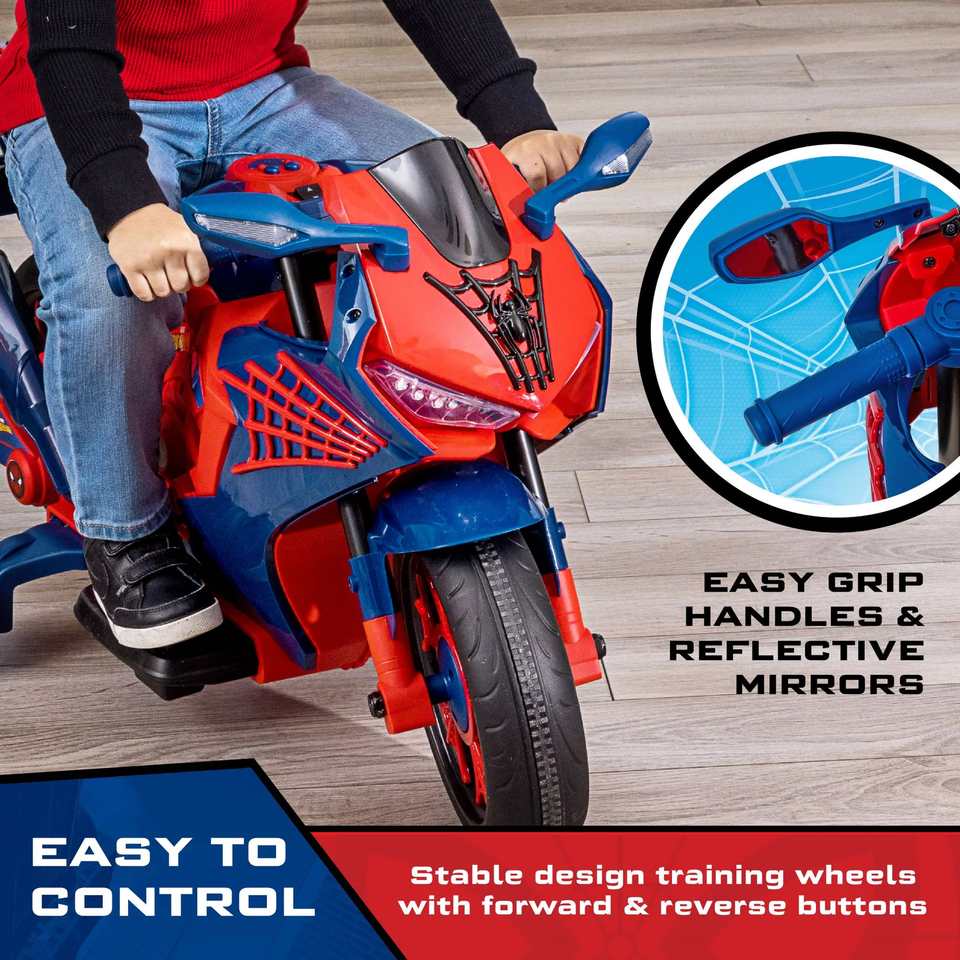 Kids 6V Spiderman Battery Powered Ride On Motorcycle Toy Electric Bike ...