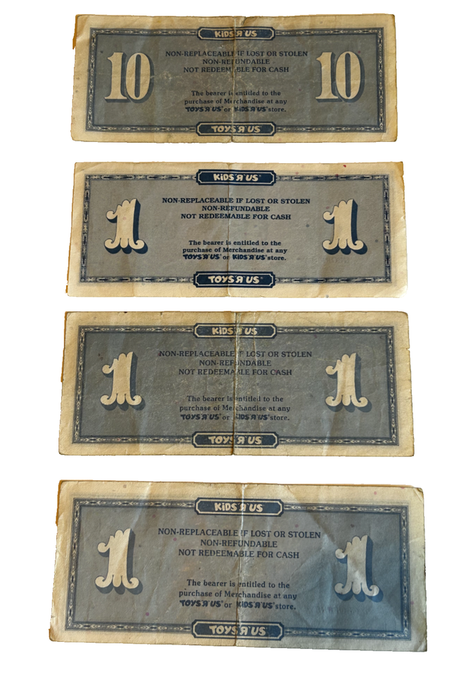 Lot of 4 Vintage Toys "R" Us / Kids "R" Us Dollars – 1988 & 1989 ...