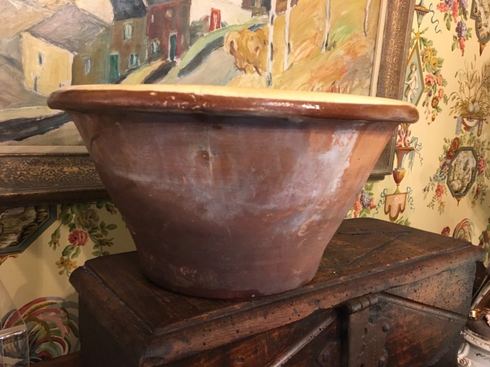 Antique Yellow French Pottery Pancheon Dairy Bread Confit Bowl Circa ...