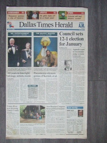 The Dallas Times Herald - Sammy Davis Jr / Jim Henson - May 17, 1990 | eBay