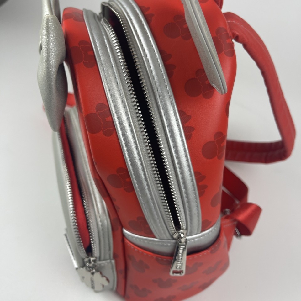 Loungefly Minnie Mouse Red Silver Backpack Icon Shiny NWT | eBay