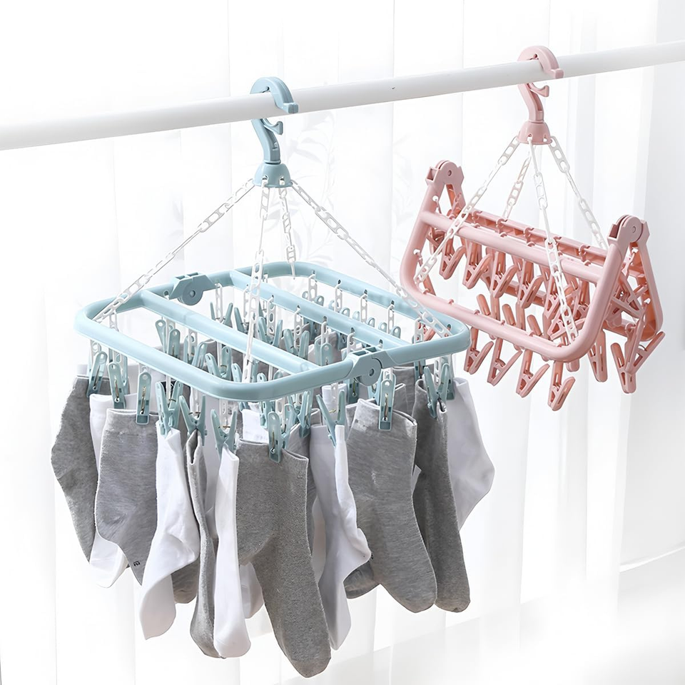 Folding Sock Dryer with 32 Clothes Pegs Drying Hanger with Clips Sock ...