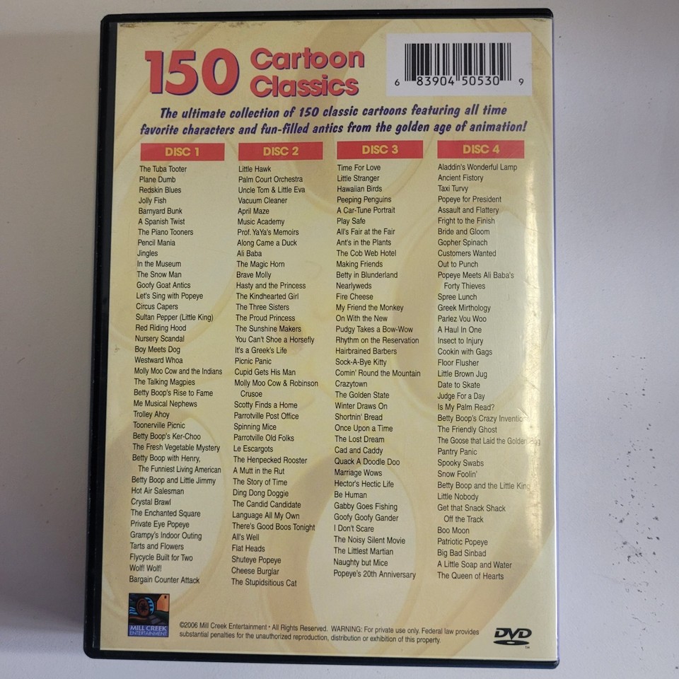 Cartoon Classics DVD, 150 cartoons, Popeye, Betty Boop, Casper etc. 4 ...