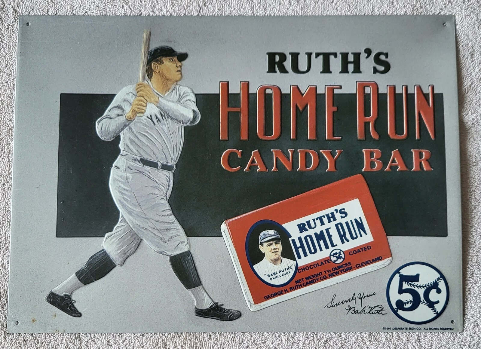 Metal Sign: Ruth's Home Run Candy Bar w/ Babe Ruth, New York Yankees ...