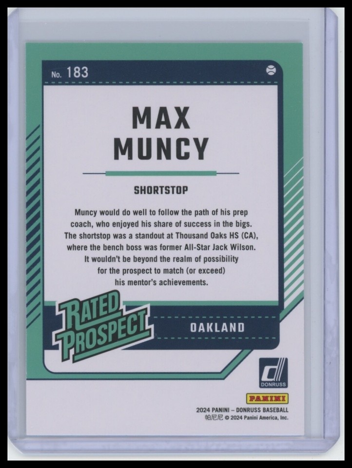 2024 Donruss Baseball #183 Max Muncy Rated Prospect Oakland Athletics ...