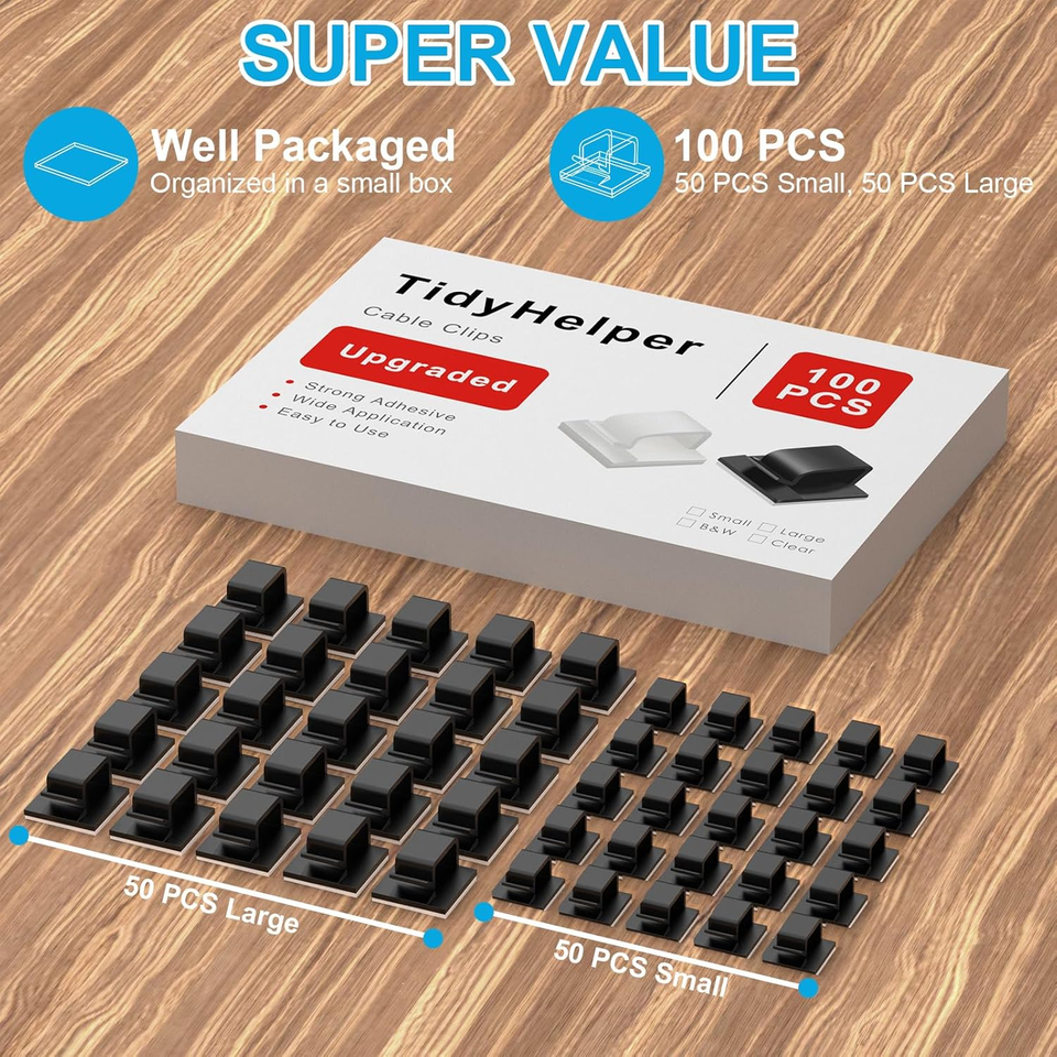 100 PCS Adhesive Cable Clips Black (Small & Large), Upgraded Wire ...