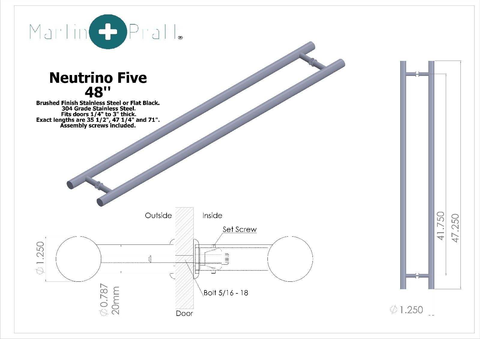 48" /1200mm Long Commercial Door Pull Handle Stainless Steel Entry ...
