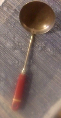 Vtg EKCO USA A&J Stainless Steel Skimmer Shallow Ladle Red Paint w ...