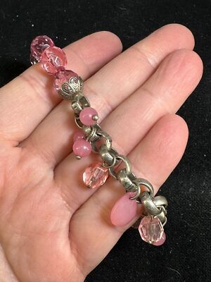 Bracelet Pink Dangles & Facetted Beads Vintage Silver M-6578 | eBay