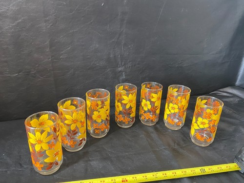 Libbey Glasses Drinking Glass lot of 7 vintage floral pattern flowers ...