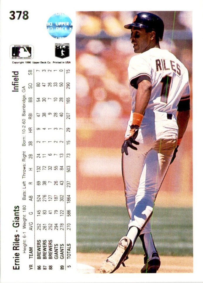 1990 Upper Deck Ernie Riles Baseball Cards #378 | eBay