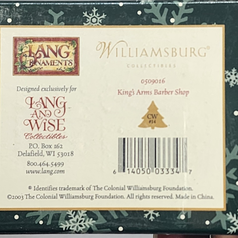 Lang and Wise Colonial Williamsburg King's Arms Barber Shop - Sealed in ...