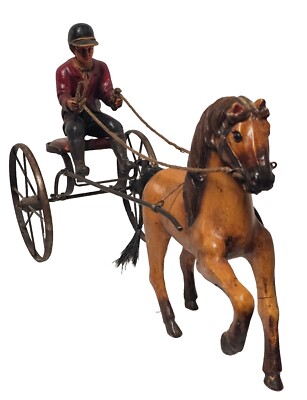 24" Vintage Horse Harness Racing Sulky with Jockey/Driver Figure, Folk ...