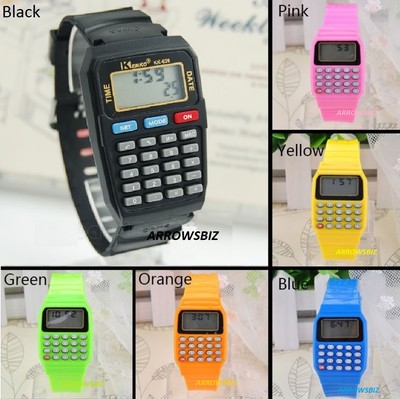 Digital LCD CALCULATOR Wrist Watch Unisex Men Women Kids School Boys ...