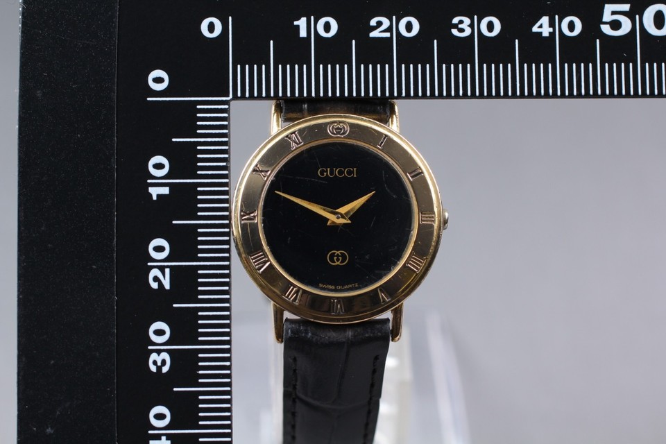 [Exc+4] Vintage GUCCI 3000L Black Dial Gold Quartz Ladies Watch From ...