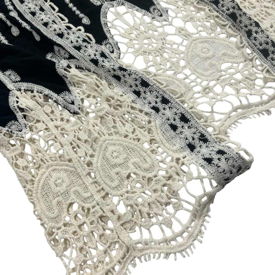 London Kaye Black Embroidered Open Front Kimono Cardigan Crochet Lace ...