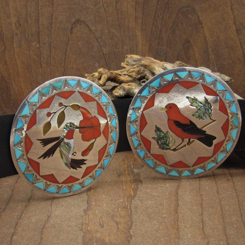 Exquisite Zuni Sterling Inlay Birds Concho Belt by Albert & Dolly ...