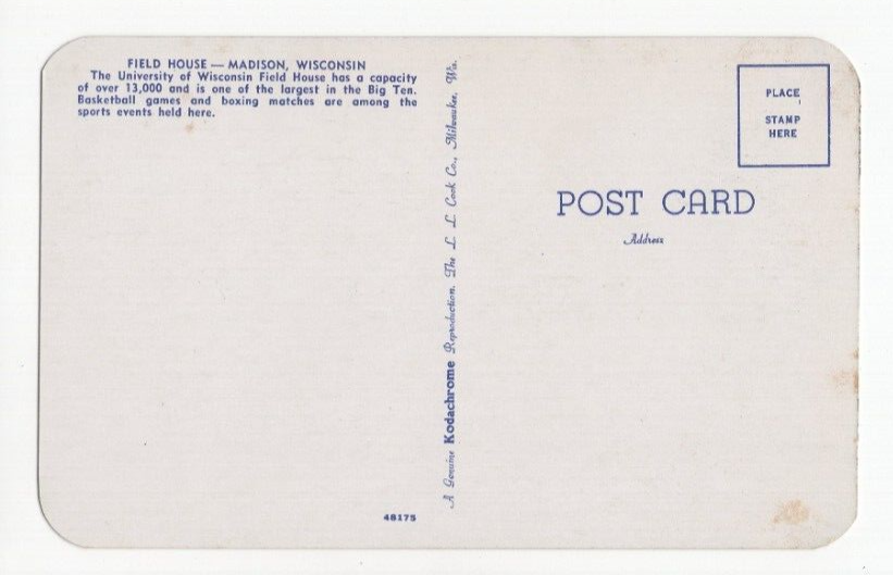 Postcard University of Wisconsin Field House Madison Wisconsin Big 10 ...