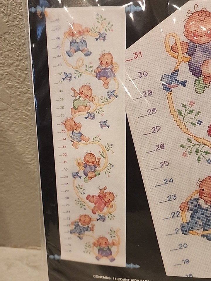 Vintage Nursery 1992 Baby Growth Chart Counted Cross Stitch Kit Janlynn ...