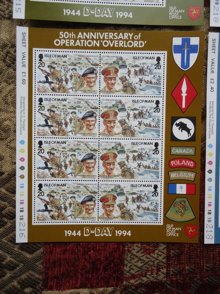 Set 4X D-DAY OPERATION OVERLORD Isle of Man Sheetlets / Minisheets MNH ...