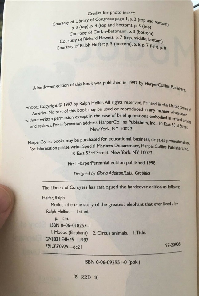 Modoc, Ralph Helfer, Harper, 1998, 1st PB, Illustrated. 9780060929510| eBay