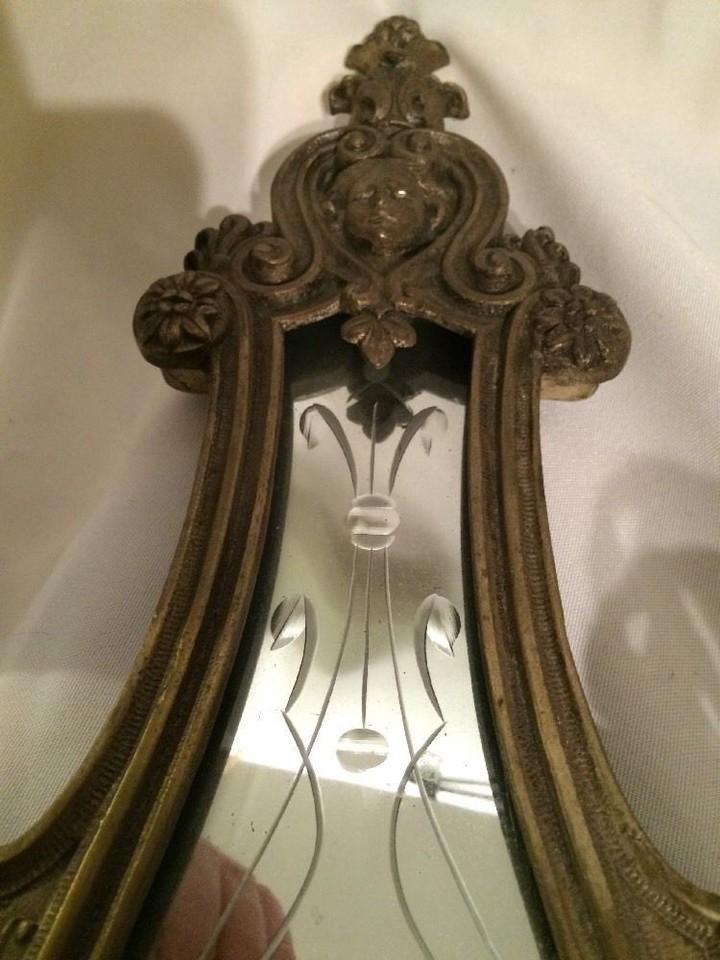 2 Early 1900'S ANTIQUE SCONCES ANGELS MIRRORS Original Mirrors RARE ...