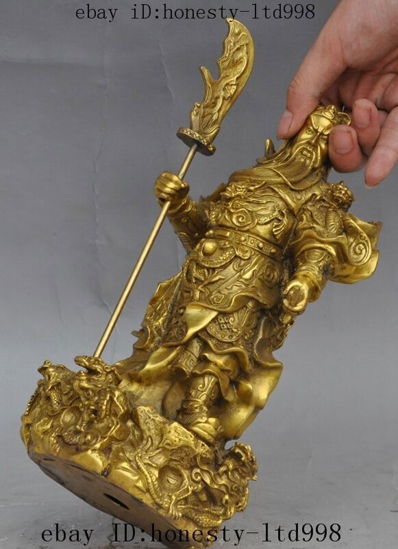 10" chinese brass guan gong guan yu Generals Hold Broadsword Stand ...