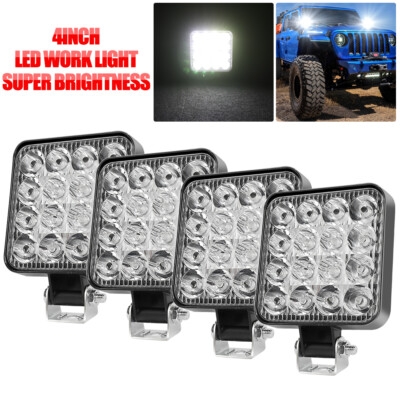 4 Pcs Square LED Work Light Pods SPOT Lights For Truck Off Road Tractor ...