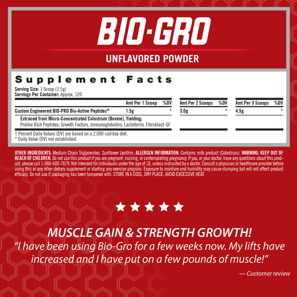 BIO-GRO Protein Muscle, Strength & Recovery - Unflavored / 120 Servings ...