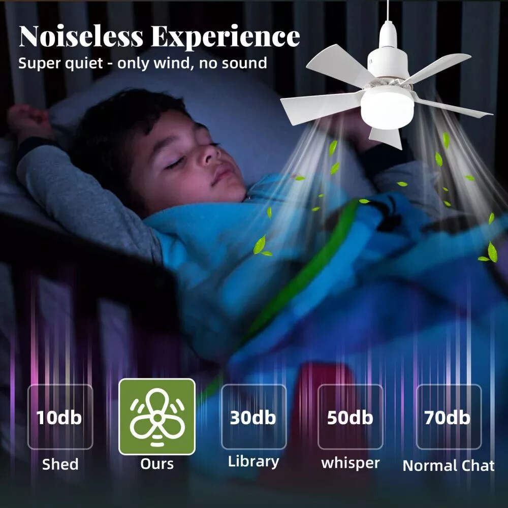 Small Ceiling Fan E27 Socket Fans 30W with Dimmable LED Lights Remote ...