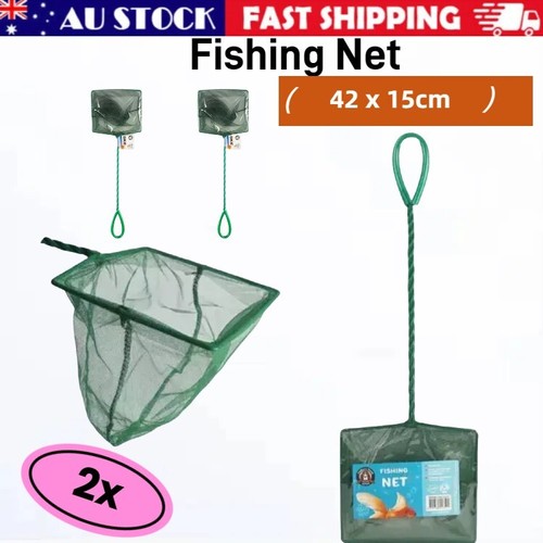2 x Nylon Fishing Net 42x15CM Metal Handle Scoop Mesh Fish Catching ...