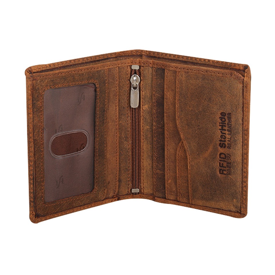 Gents Small Hunter Brown Real Leather Wallet Slimline Cardholder & Cash ...