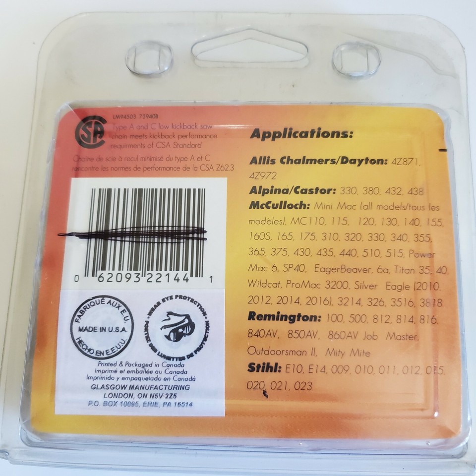 Laser 12 inch 3/8 LP .050 Saw Chain & Guide Bar 22144 Chainsaw 44 DR ...