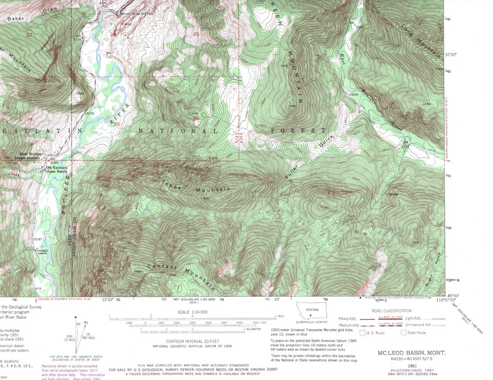 McLeod Basin Quadrangle Montana 1981 USGS Topo Map 7.5 Minute ...