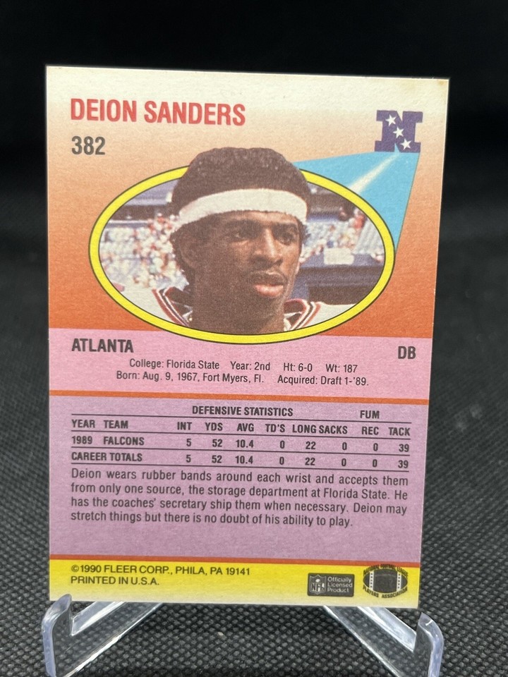 1990 Fleer Football Deion Sanders Rookie card # 382 HOF Coach Prime NM ...