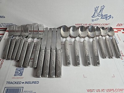 18 pcs Joseph Abboud CROSS STITCH Glossy 18/10 Stainless Flatware Lot B ...