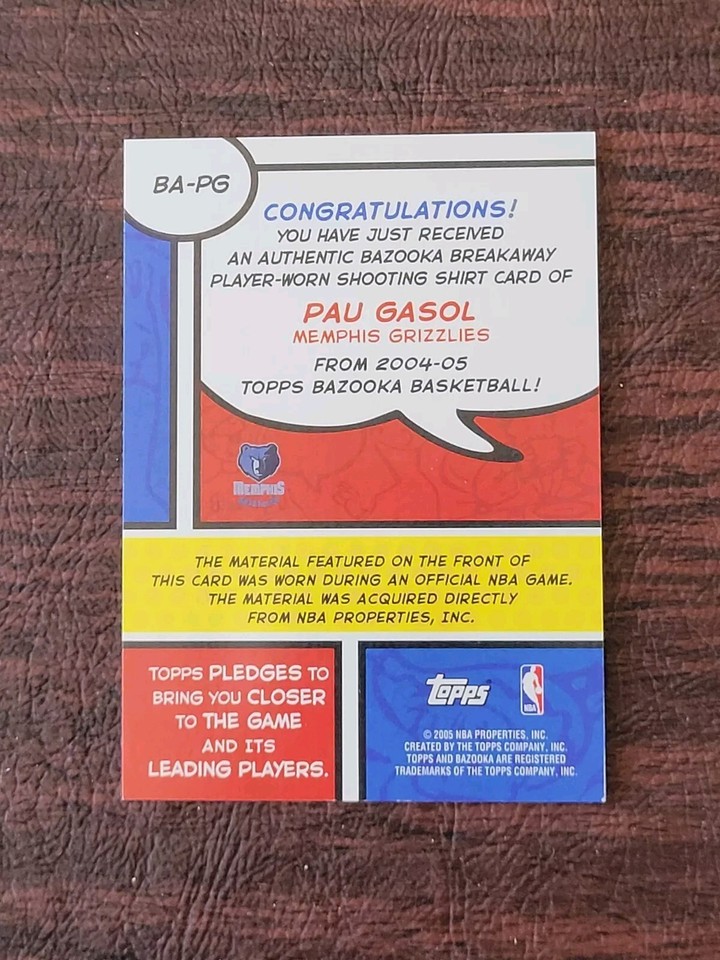 Pau Gasol 2005 Topps Bazooka Breakaway Shooting Shirt BA-PG | eBay