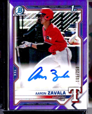 AARON ZAVALA 2021 BOWMAN CHROME **PURPLE** 1st ROOKE RC AUTO /250 !!🔥 ...